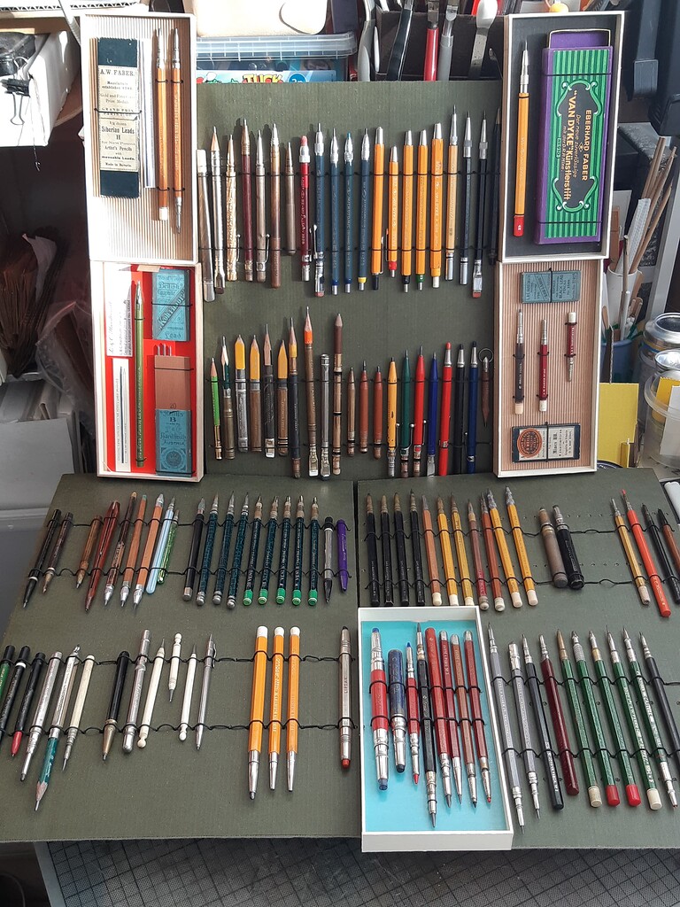 A few older pencils in the collection carded and boxed up for display ...